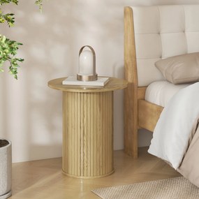 HOMCOM kulatý odkládací stolek Ø 48 cm, konferenční stolek s žlábkovanými nohami pro obývací pokoj, ložnici nebo malé prostory, Dub
