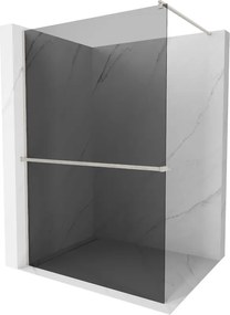 Mexen Kioto+, sprchová zástěna Walk-In s poličkou a věšákem 130 x 200 cm, 8mm šedé sklo, broušená ocel profil, 800-130-121-97-40