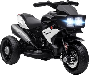 HOMCOM Elektrická Motorka pro Děti od 3 Let, 6V, Napájená Baterií, s Svetly, Hudbou, Klaksonem a Širokými Pneumatikami, Rychlost 3 km/h, Černá