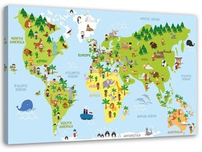 Obraz na plátně Mapa světa zvířat - 100x70 cm