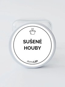 Samolepka na kořenky SUŠENÉ HOUBY bílá 5 cm tučné písmo