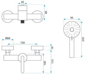Nástěnná sprchová baterie REA Ontario gun grey