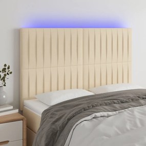 Čelo postele s LED krémové 144x5x118/128 cm textil