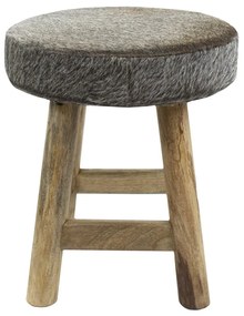 Dřevěná stolička s šedo hnědým kulatým podsedákem z hovězí kůže - 40*40*45cm