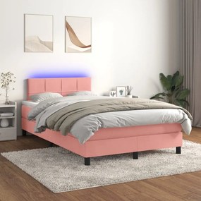 vidaXL Box spring postel s matrací a LED 120x200 cm samet [3134394] Barva: Růžová
