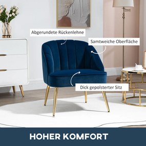 HOMCOM křeslo lounge chair čalouněné křeslo se sametovým vzhledem, polohovací křeslo, křeslo s ocelovými nohami, křeslo pro líčení, tmavě modré, 65 x…