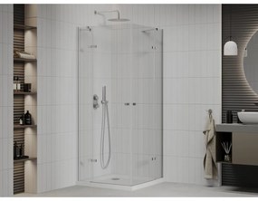 Mexen Roma Duo sprchový kout s otočnými dveřmi 80 x 80 cm, Průhledné, Chromovaná + sprchová vanička Flat - 854-080-080-01-02-401
