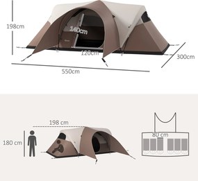 Rodinný stan Outsunny pro kempování pro 5-6 osob, voděodolný, lehký, větraný, s přenosnou taškou, rozměr 550D x 300Š x 198V cm | Aosom