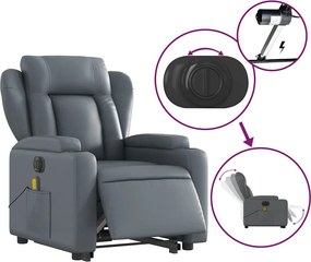 Elektrické zvedací masážní polohovací křeslo šedé umělá kůže 3204568