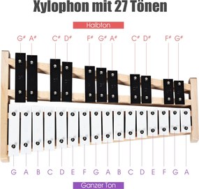 Costway 27 Note xylofon se 2 paličkami a přenosnou taškou Glockenspiel Ruční