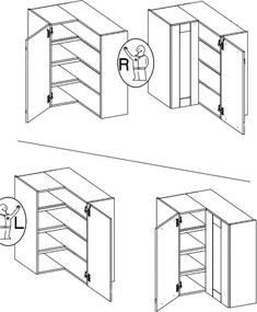 LARA wh | horní skříňka 60x60 GN-108 2F (90°) rohová | 60x60 cm | VYSOKÁ | bílá lesk