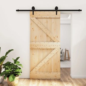 Posuvné dveře s kováním 95 x 210 cm masivní borové dřevo - Default Title