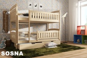 Patrová postel IGNAC 90x190 cm s úložným prostorem borovice masiv