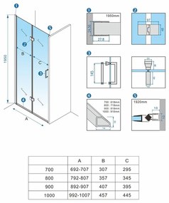 BPS-koupelny Zalamovací otočné sprchové dveře HYD-SD-21C 90 chrom/transparent pro instalaci do niky - bez vaničky