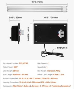 HVAC čistička vzduchu pro celý dům 36 W 40,6 cm UV světlo v potrubí pro AC systémy