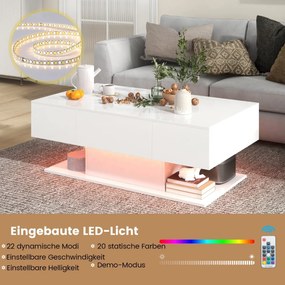 Costway Konferenční stolek s LED osvětlením vysoký lesk 20 barev jas – bílý