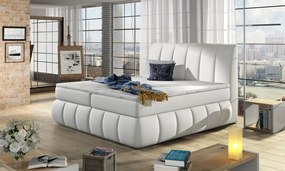 Kontinentální postel Boxspring RAVIOLI bílá ekokůže 180x200cm