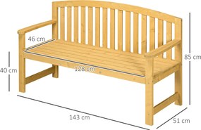 Zahradní lavice 2 osoby, dřevěná z borovice, odolná vůči počasí, s opěradlem, 140 cm, oranžová