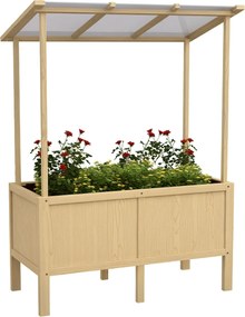Dřevěný vyvýšený záhon Outsunny, skleník s poklopem, květináč s fleecem, květinová postel pro bylinky do zahrady a na balkon, 110 x 60 x 152 cm, příro