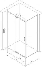 Mexen Exo, sprchový kout s křídlovými dveřmi 95 x 100 cm, 6mm čiré sklo, černý profil, 819-095-100-70-00