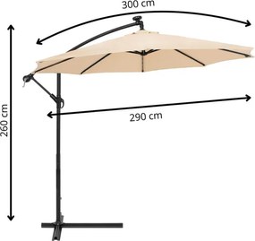 Zahradní slunečník s led osvětlením 290 cm, béžový SPRINGOS ATENA GU0047