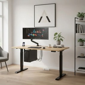 Výškově nastavitelný stůl OfficeTech D, 160 x 80 cm, černá podnož, dub kamenný