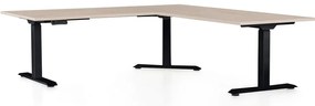Výškově nastavitelný stůl OfficeTech Angle, 180 x 200 cm, černá podnož, dub