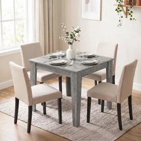 HOMCOM jídelní stůl pro 4 osoby, čtvercový kuchyňský stůl 80x80x75 cm s protiskluzovými nožičky, šedý dřevěný efekt