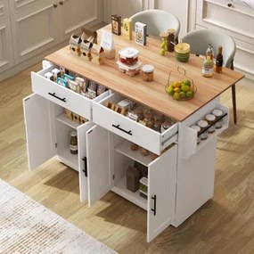 Aosom Servírovací vozík s sklápěcí deskou stolu, 2 zásuvky a dvojité dveře, 136 x 46/71 x 91,5 cm, bílá + přírodní barva