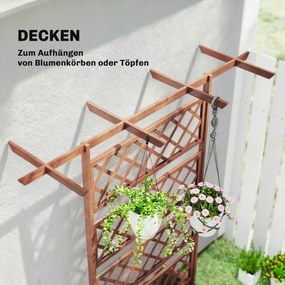 Outsunny Truhlík s mříží, čtvercový dřevěný truhlík na rostliny se zadní mříží pro popínavé rostliny a střechou