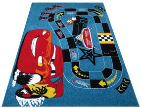 Dětský kusový koberec Mondo 06 Autodráha Závodní auto modrý Rozměr: 200x290 cm
