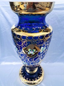 Váza otevřená se zlatem a smaltem 50 cm - Modrá