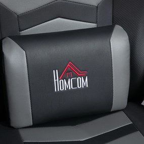 HOMCOM Herní židle s masáží, otočná o 360°, 6 masážních bodů, podnožka, odnímatelná opěrka hlavy, koženka, 79,5 x 82,5 x 111,5 cm, šedá| Aoso