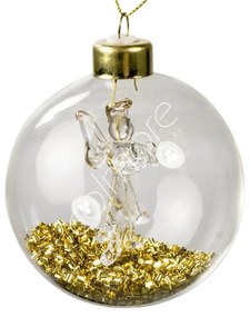 Set 4ks zlatá skleněná vánoční ozdoba s andílkem a zlatými glitry - Ø 8 cm