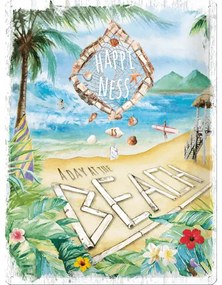 Postershop Plechová cedule: Happiness is a day at the beach - 40x30 cm