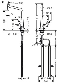 Hansgrohe M71, dřezová baterie Metris Select s výsuvnou koncovkou, sBox, EcoSmart, chromová, 73807000
