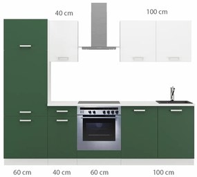 Kuchyňská linka TONI | 260 cm | S PRACOVNÍ DESKOU | bílá/labrador zelená