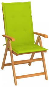 Skládací zahradní židle s poduškami teak / látka Dekorhome Světle zelená