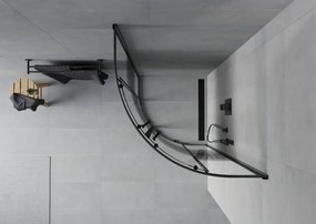 Mexen Rio, čtvrtkruhový sprchový kout s posuvnými dveřmi 70 (dveře) x 70 (dveře) x 190 cm, 5mm čiré sklo s pásky, černý profil, 863-070-070-70-20