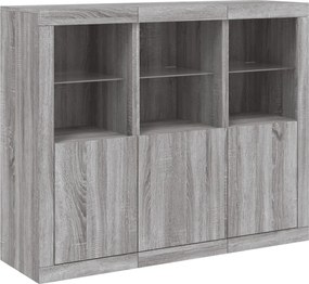 Příborníky s LED osvětlením 3 ks šedé sonoma kompozitní dřevo 3209105