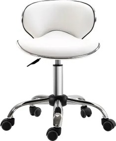 HOMCOM Rolling Stool Pracovní Stolička s Nastavitelnou Výškou 44-56 cm a Opěradlem, 360° Otočná Kancelářská Stolička pro Masážní Salón, Kancelář, Kli…