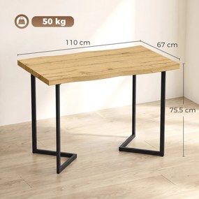 HOMCOM jídelní stůl pro 2 osoby s tlustou stolní deskou, kovové nohy, moderní styl, 110x67x75,5 cm, dub