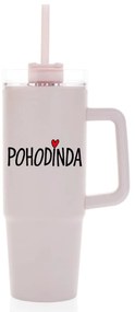 POHODINDA - růžová cestovní termoska s průhledným víčkem 900 ml