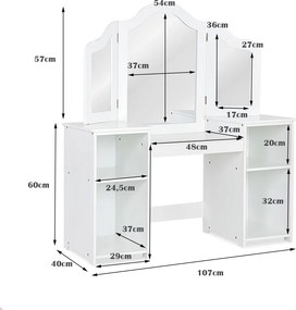 Costway 2 v 1 Dětský toaletní stolek se zrcadlem – 107 × 40 × 117 cm, bílý