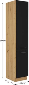 Potravinová skříňka, černý mat / dub artisan, Monro 40 DK-210 2F