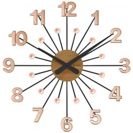 VLAHA VCT1085 - Dřevěné Rosegold černé hodiny s kameny DESIGN vyrobené v Čechách