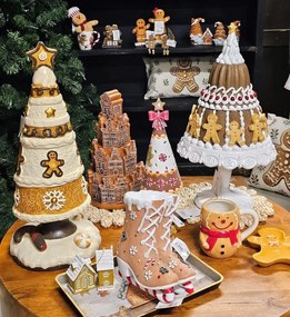 Béžová dekorace stromek s perníčky Christmas Tree - Ø 24*51 cm