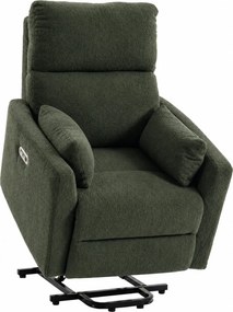 HOMCOM Křeslo při vstávání s masáží a ohřevem, elektrické relaxační křeslo z teddy fleecu pro seniory, tmavě zelené