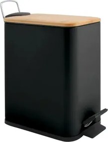 Spirella ERIK matná černá / Pedálový odpadkový koš / 5 l / ocel, bambu