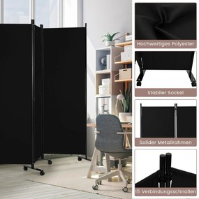 Costway Šestidílný skládací paraván na kolečkách 172 cm, černý